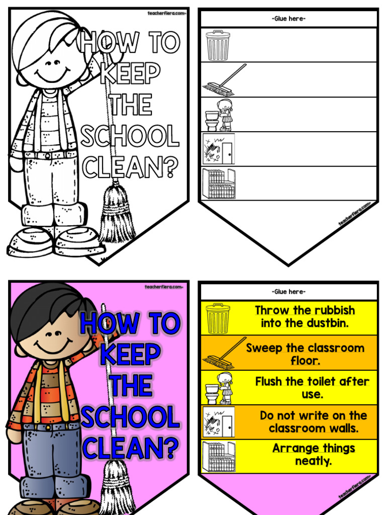 y2 Keeping Your School Clean Bunting Worksheet | PDF