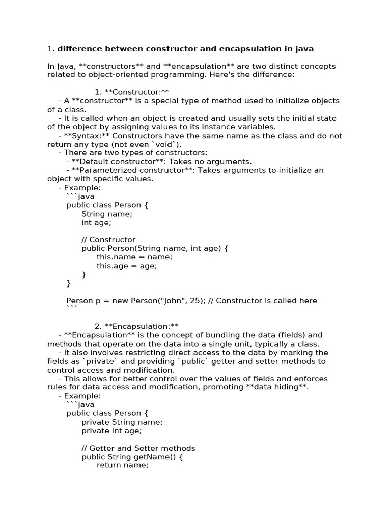 Contructor and Encapsulation | PDF | Programming | Constructor (Object Oriented Programming)