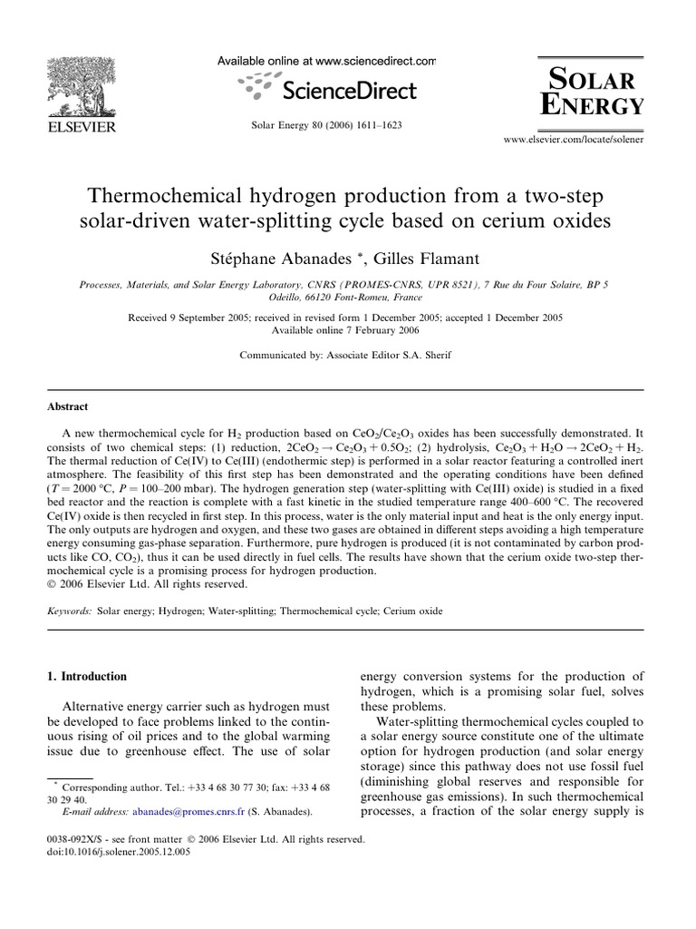 2006 - Flamant - Thermochemical Hydrogen Production From A Two-Step ... 2006 - Flamant - Thermochemical Hydrogen Production From A Two-Step ...
