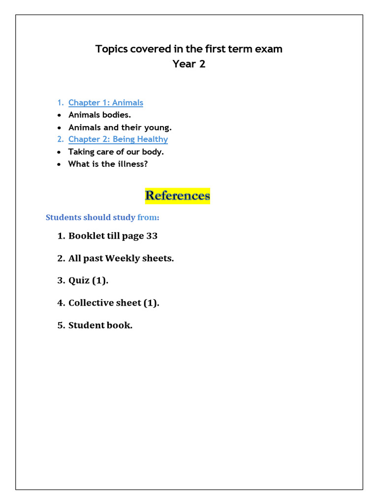 Topics Covered in The First Term Exam Y2 | PDF
