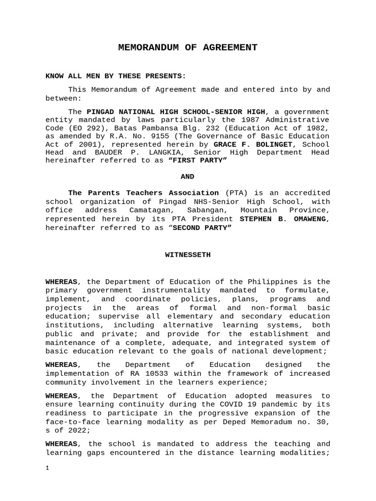 MOA-PTA-2023 | PDF | Distance Education