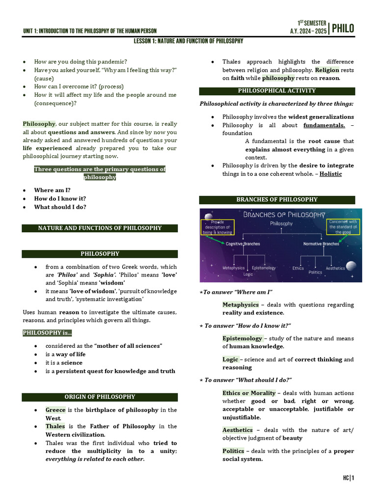 L1 - Nature and Functions of Philosophy | PDF | Knowledge | Reason