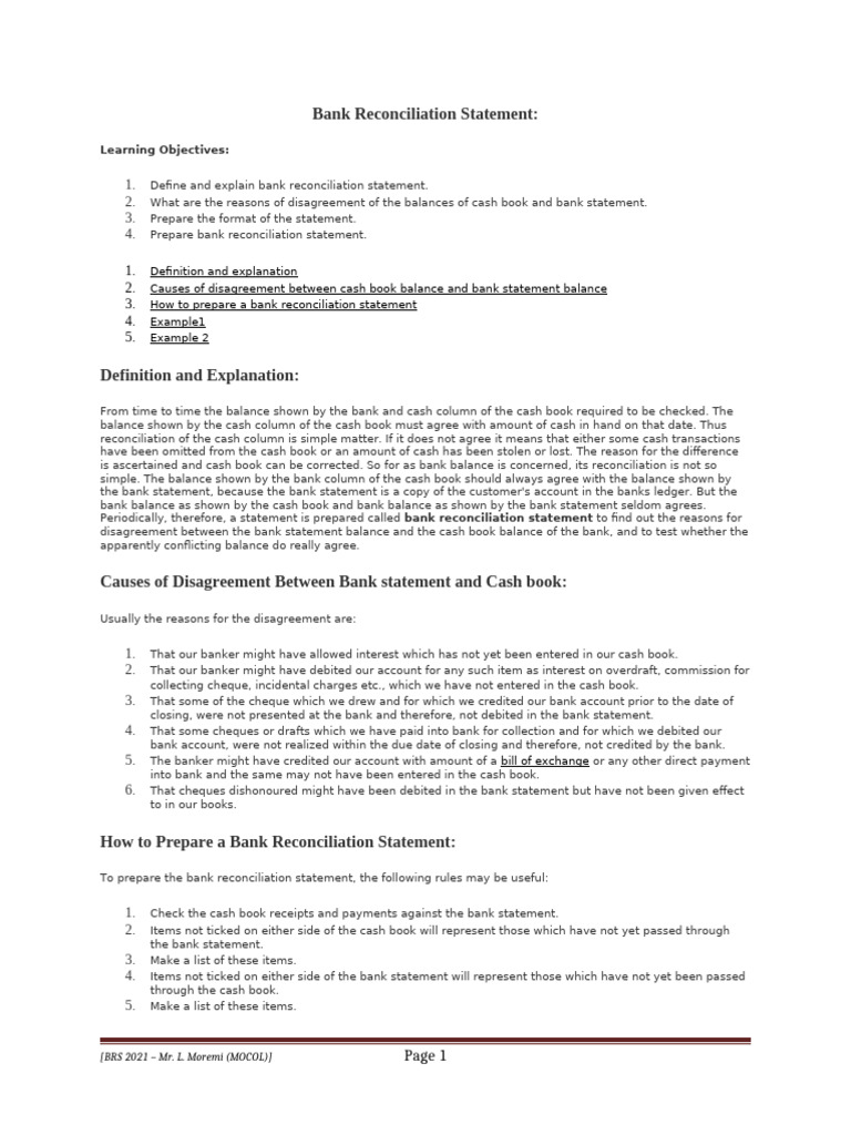 Bank Reconciliation Guide & Examples | PDF | Banks | Cheque