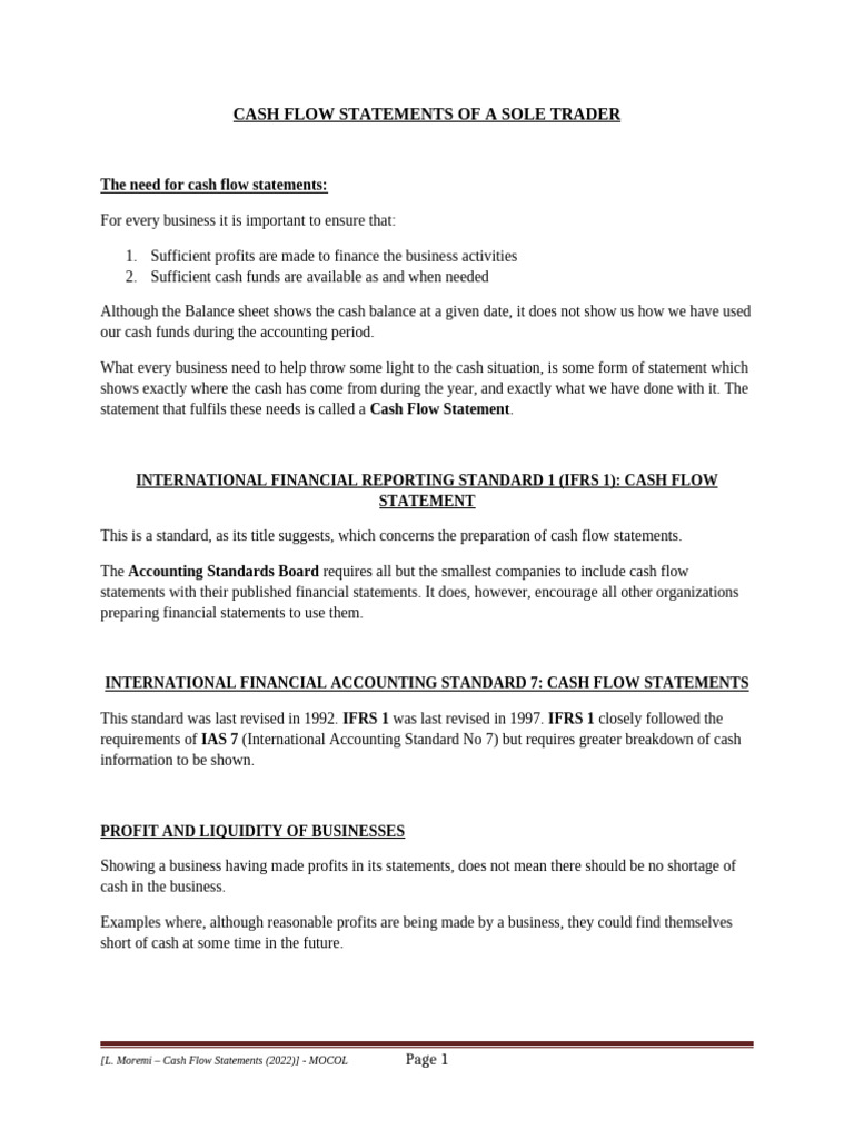 Cash Flow Statements for Sole Traders | PDF | Cash Flow Statement ...