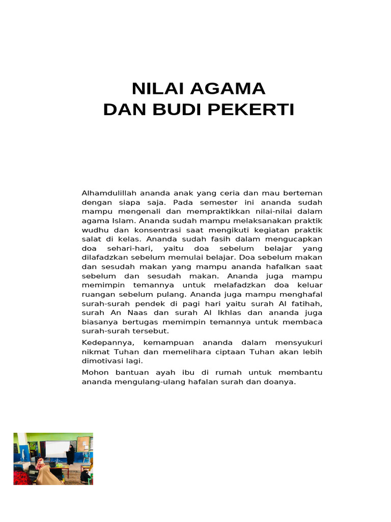 Rapor PAUD Kurikulum Merdeka (Contoh 3) | PDF