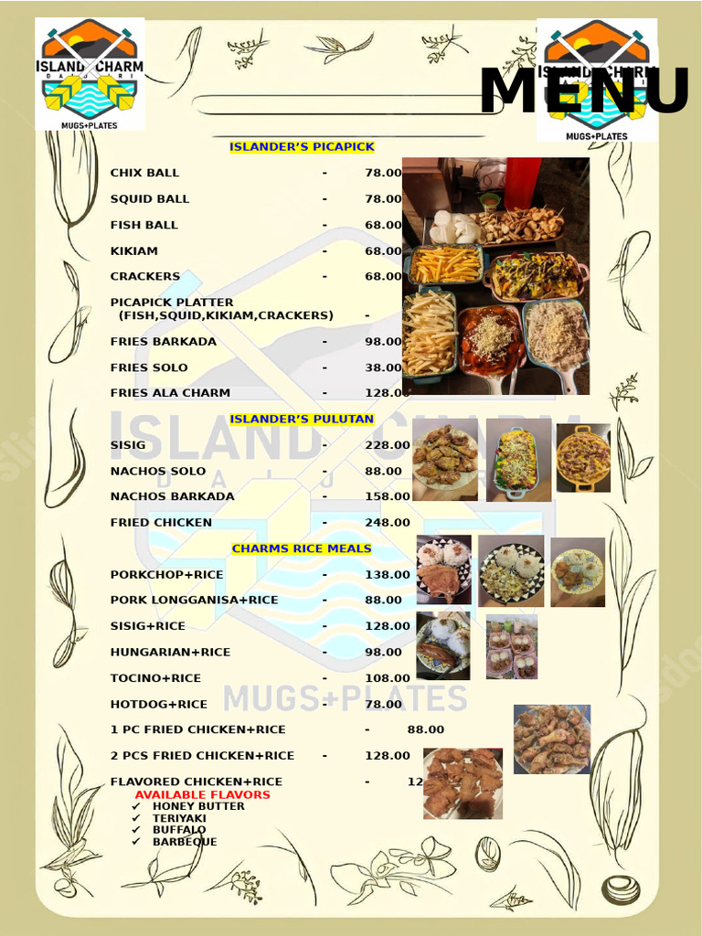 Island Charms Menu | PDF | Pancake | Hamburgers