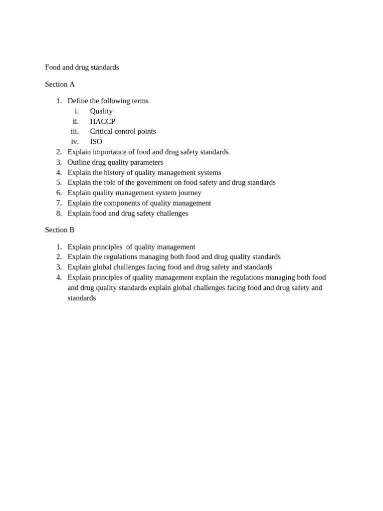 Food & Drug Safety Standards Guide | PDF