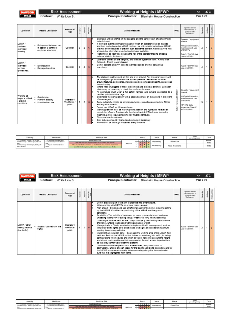 Mewp Risk Assessment | PDF | Traffic | Risk