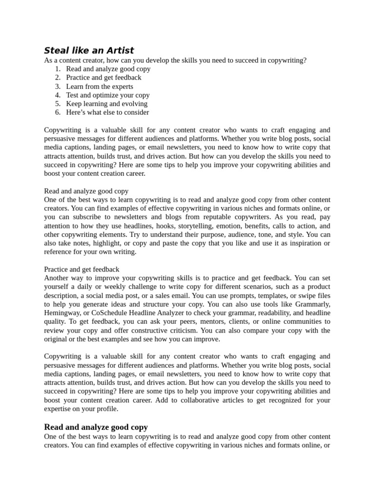 Steal like an Artist | PDF | Copywriting | Social Media