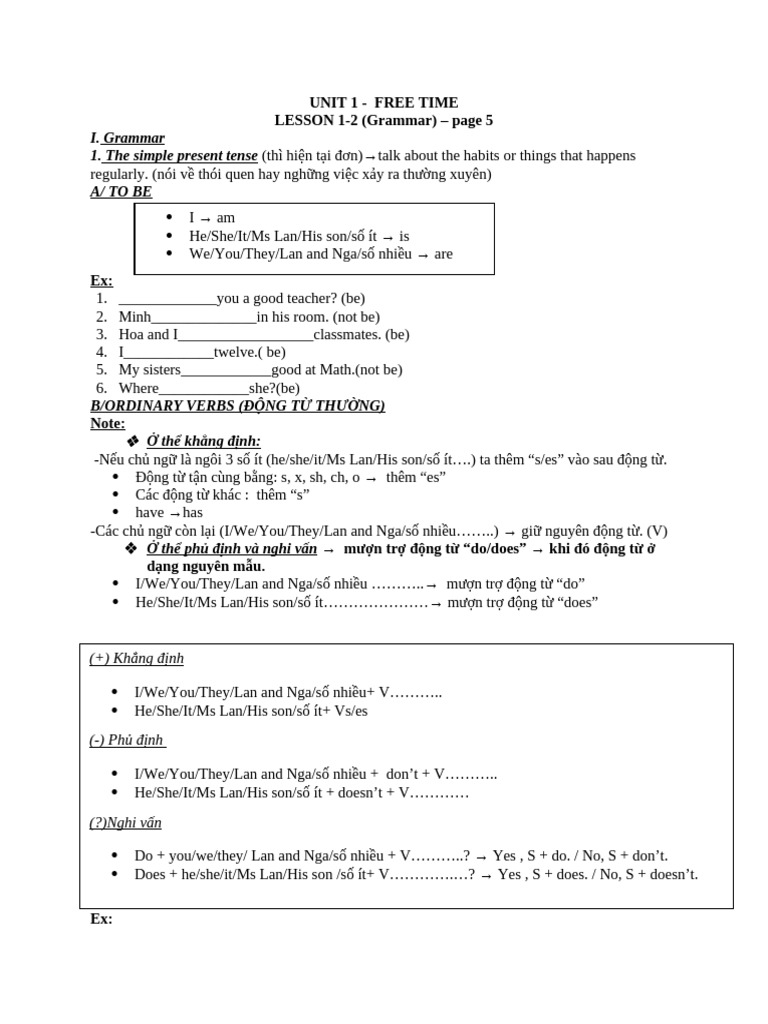 Unit 1 - Lesson 1.2 Grammar | PDF