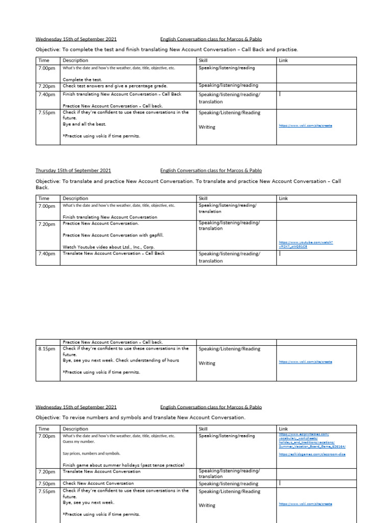 Marcos & Pablo Conversation Lsssons From 11-08-21 | PDF | Human ...