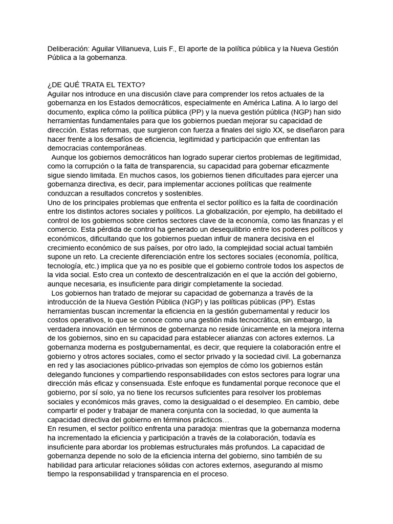 Deliberación - Aguilar Villanueva, Luis F | PDF | Gobernancia | Gobierno