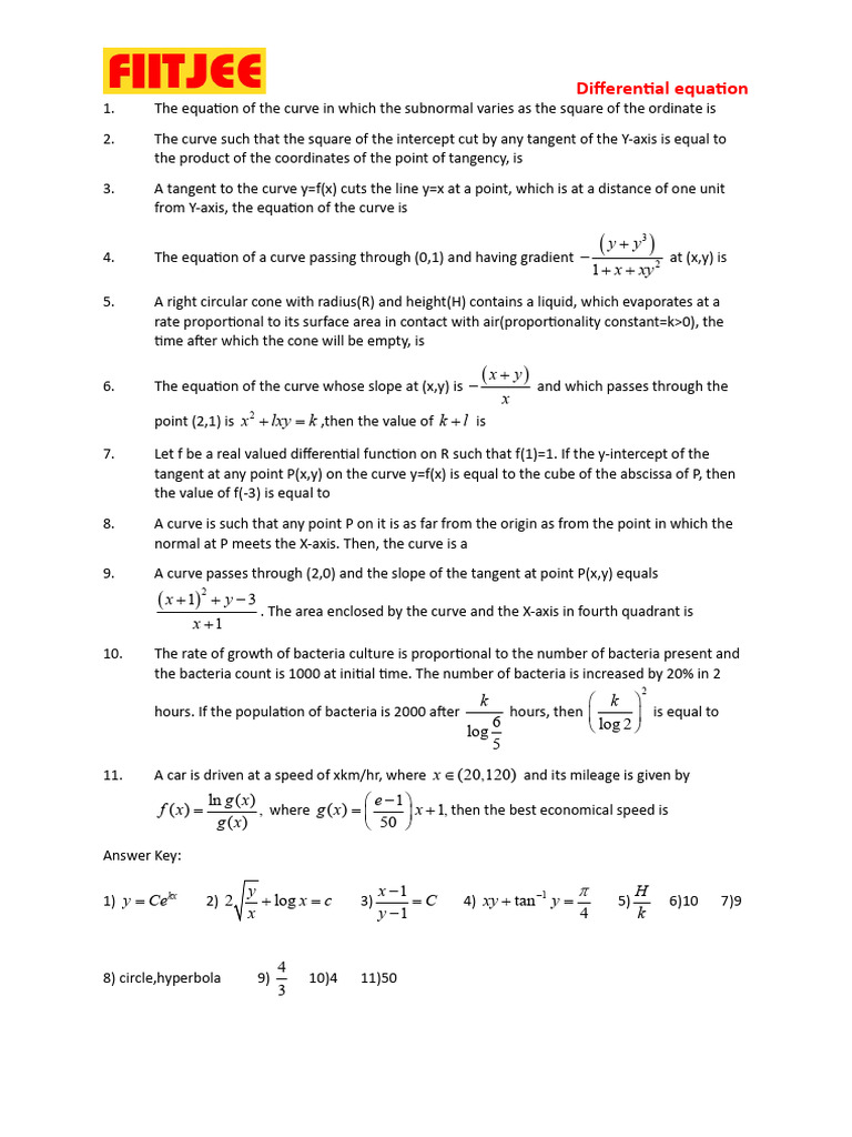 Differential Equations and Curves Analysis | PDF | Tangent | Cartesian ...