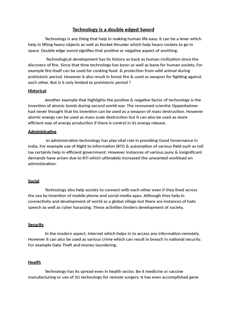 Technology: A Double-Edged Sword | PDF | Politics | Social Science
