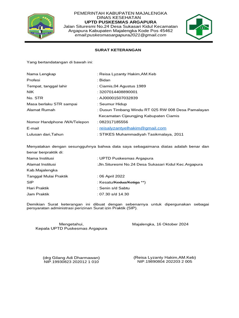 Surat Keterangan Pengajuan SIP Baru | PDF