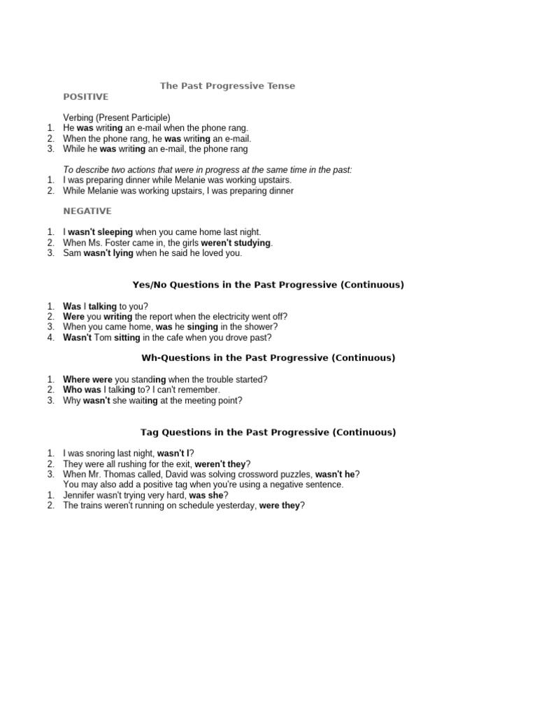 The Past Progressive Tense | PDF