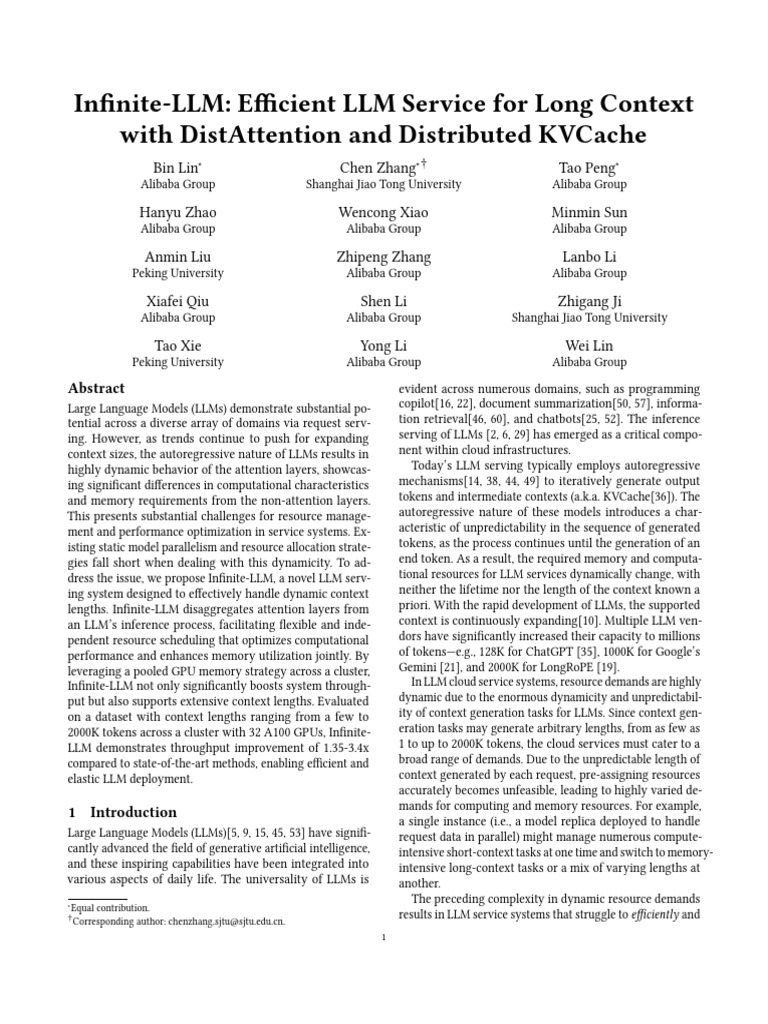 Infinite-Llm: Efficient LLM Service For Long Context With Distattention and Distributed Kvcache ...