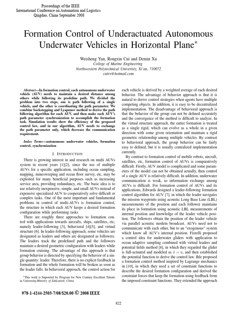 2008 - Formation Control of Underactuated Autonomous Underwater ...