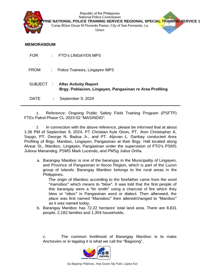 AREA PROFILING BARANGAY MANIBOC | PDF | Philippines