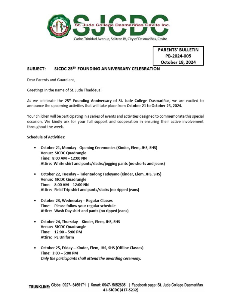 Sjcdc Parents Bulletin No.5 1 | PDF | Observances