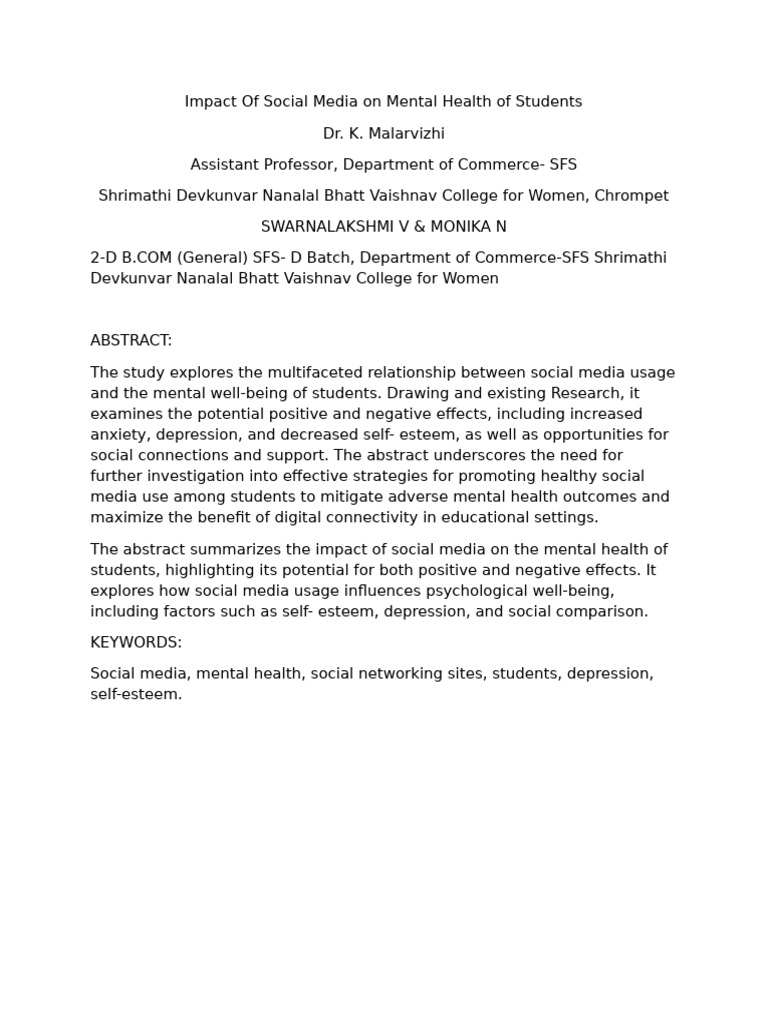 Impact of Social Media On Mental Health of Students | PDF | Career ...