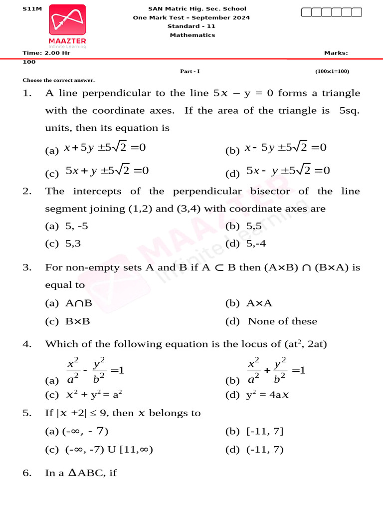11th Maths Chap 1 - 6 1m BB - 100 M | PDF | Triangle | Elementary Geometry