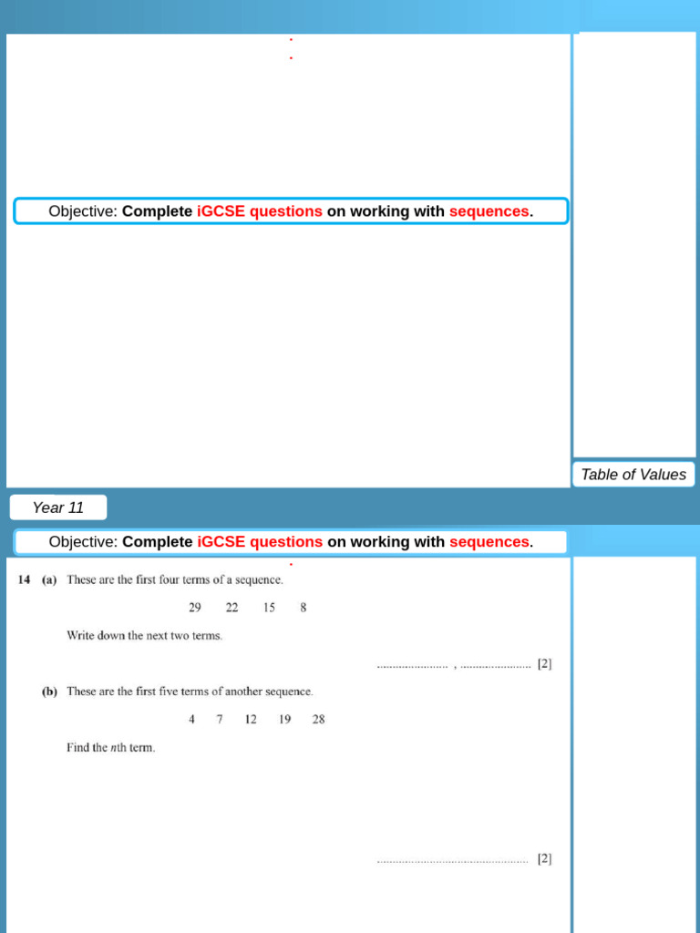 Year 11 - Sequences IGCSE Questions | PDF