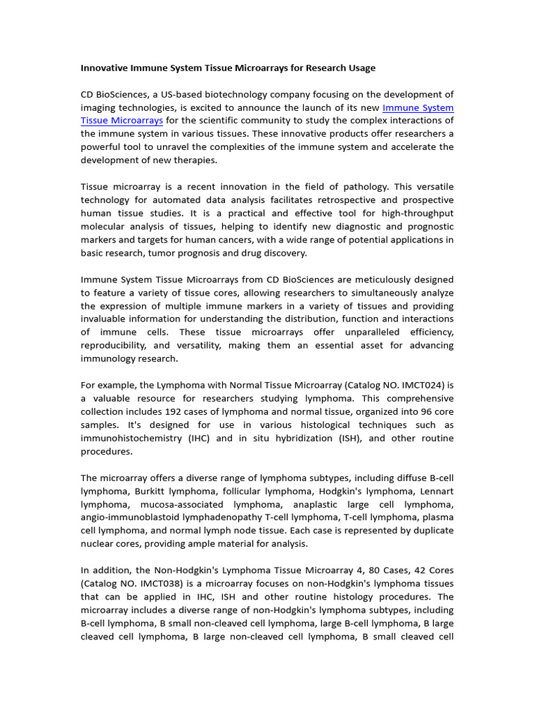 Innovative Immune System Tissue Microarrays For Research Usage | PDF ...