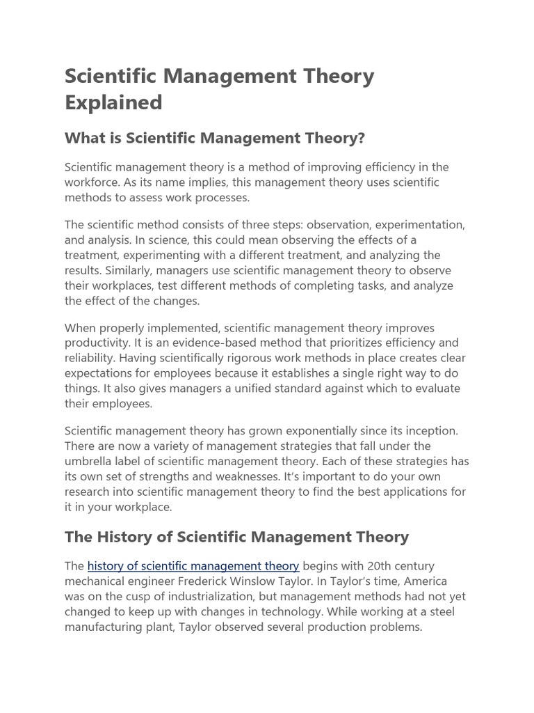 Overview of Scientific Management Theory | PDF | Theory | Experiment