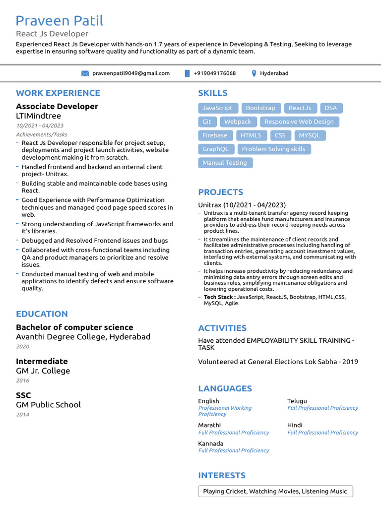 Praveen's updatedResume | PDF | Java Script | Bootstrap (Front End Framework)