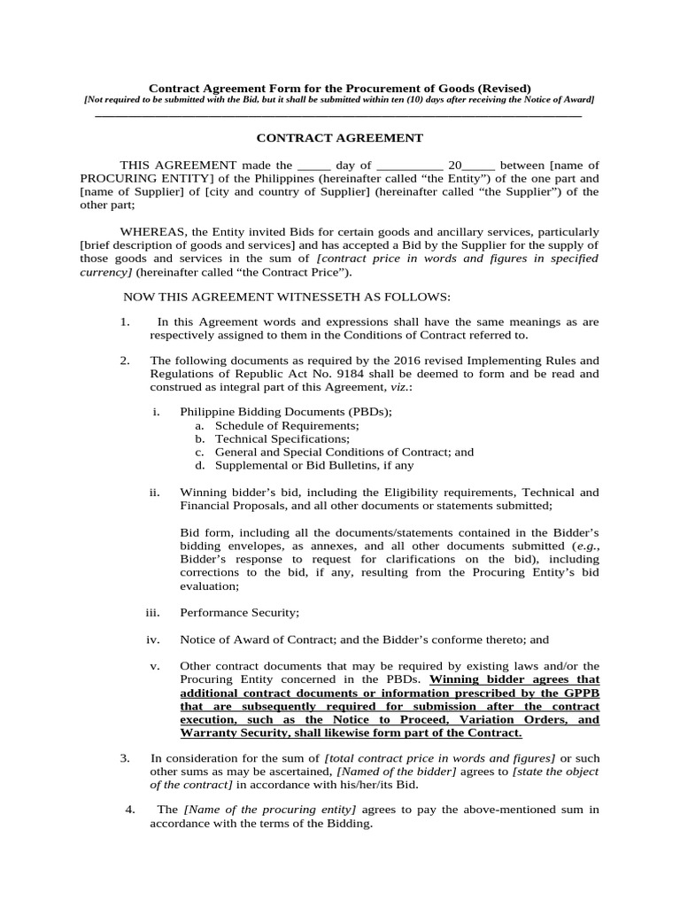 Procurement Contract Agreement Template | PDF | Business | Common Law