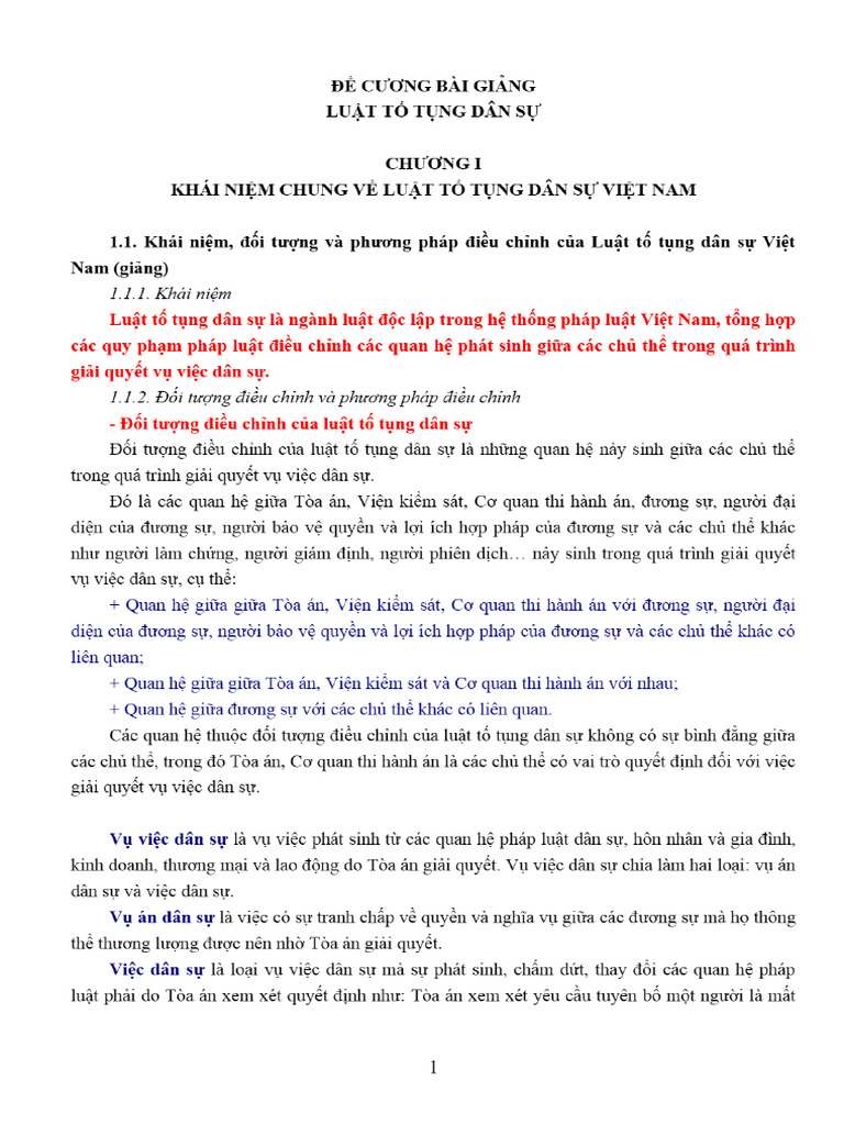 De Cuong Bai Giang Luat To Tung Dan Su | PDF