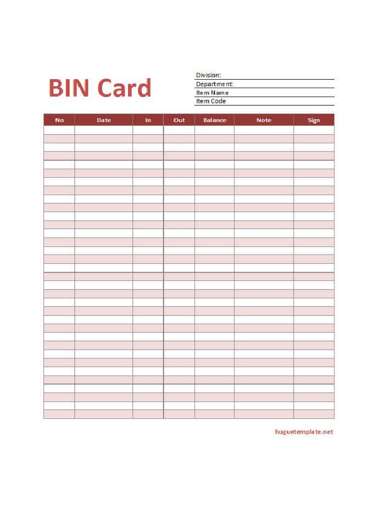 BIN Card Template | PDF