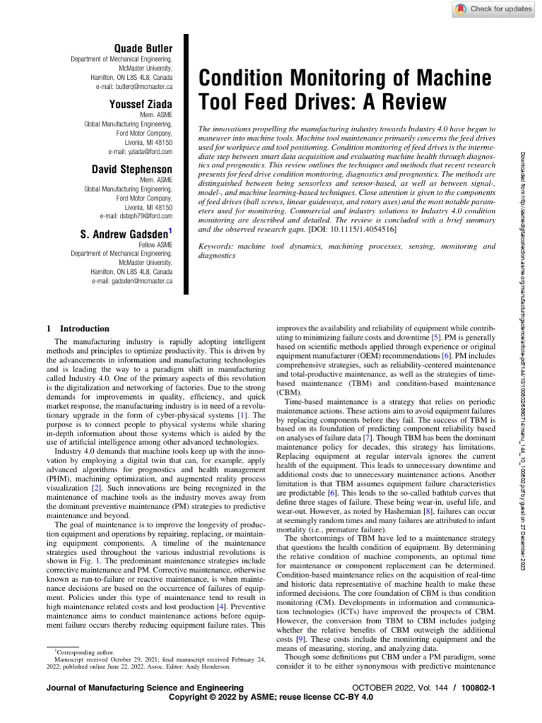 Condition Monitoring of Machine Tool Feed Drives: A Review | PDF ...