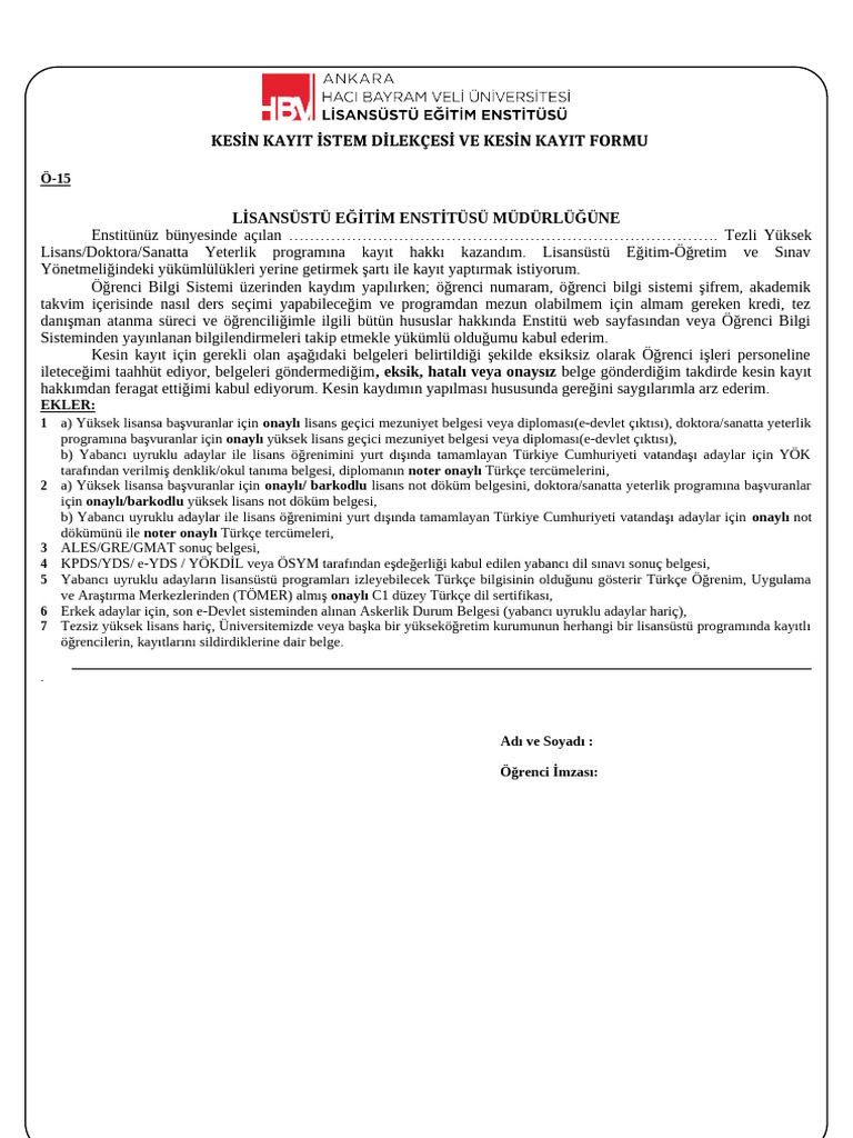 O-15-Kesin Kayit Istem Dilekcesi Ve Formu | PDF