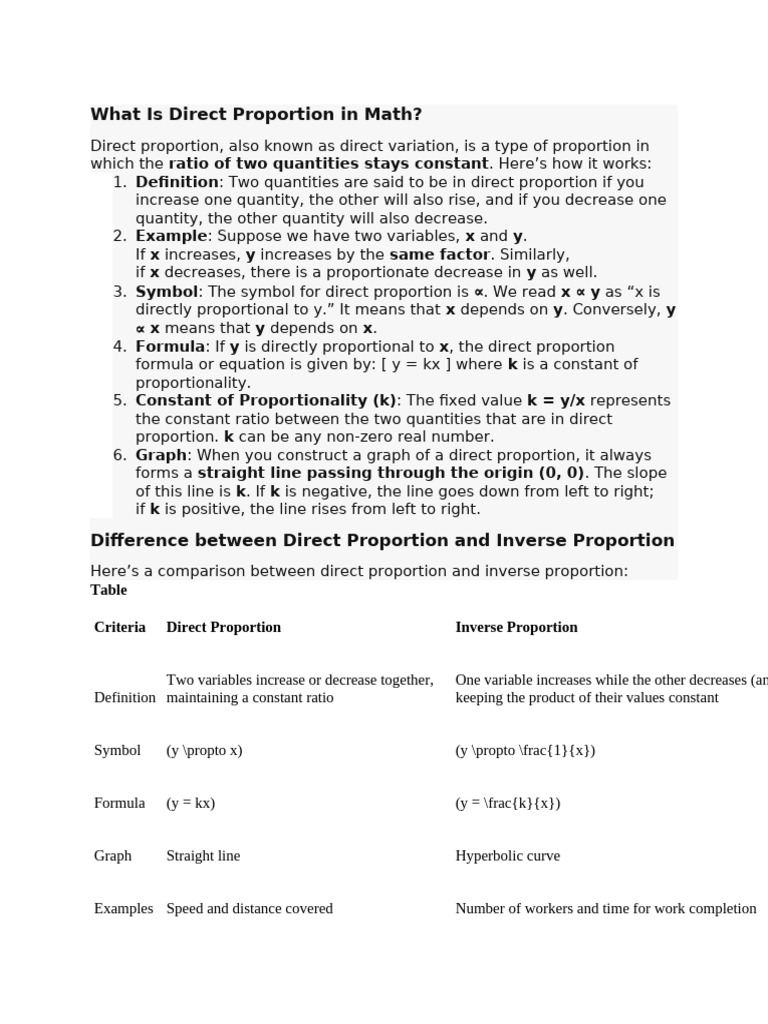 What Is Direct Proportion In Math Pdf Mathematics