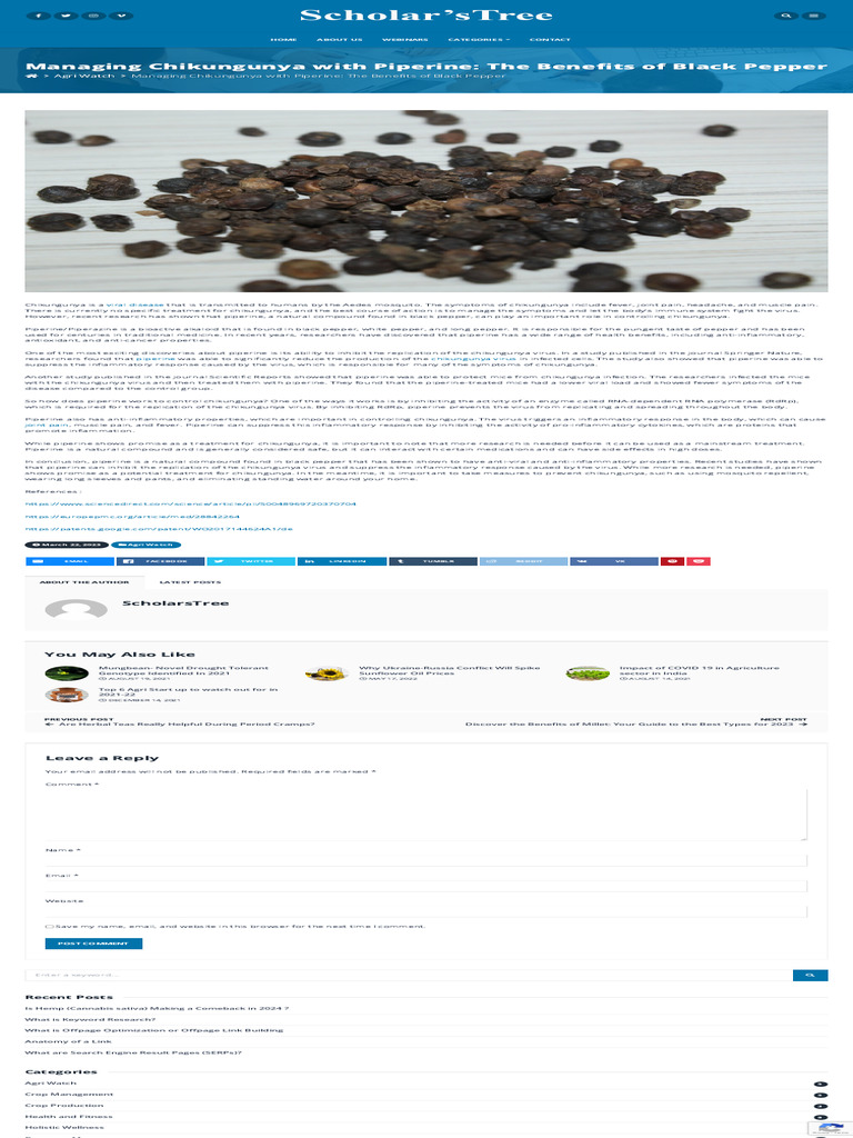 Managing Chikungunya With Piperine: The Benefits of Black Pepper | PDF | Virus | Inflammation