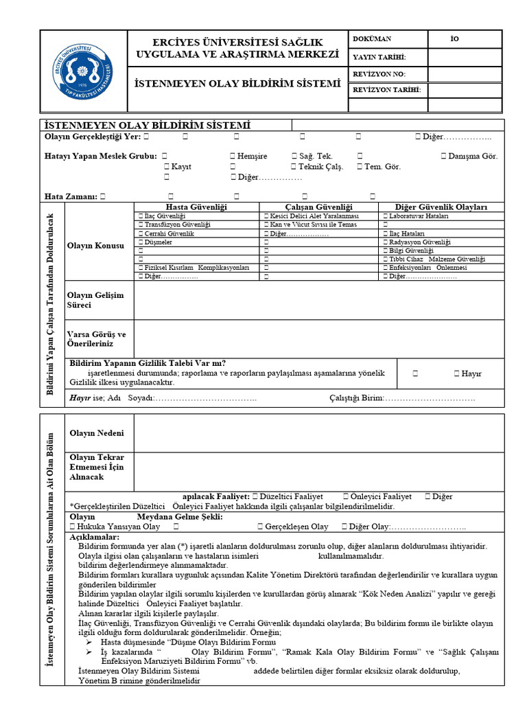 Istenmeyen Olay Bildirim Formu | PDF