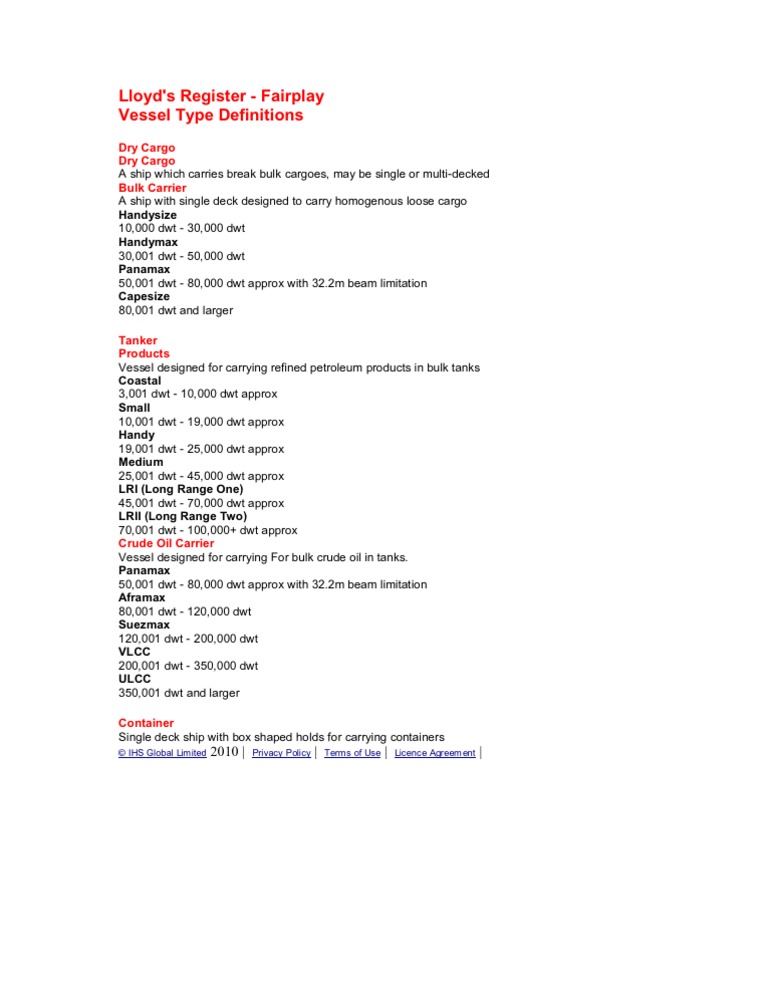 Vessel Size and Capacity Overview | PDF