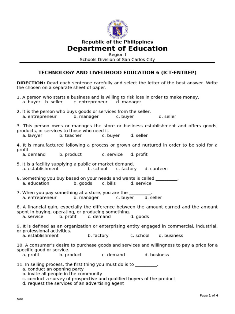 Exam Tle 6 Ict-Entrep | PDF | Microsoft Excel | Wiki