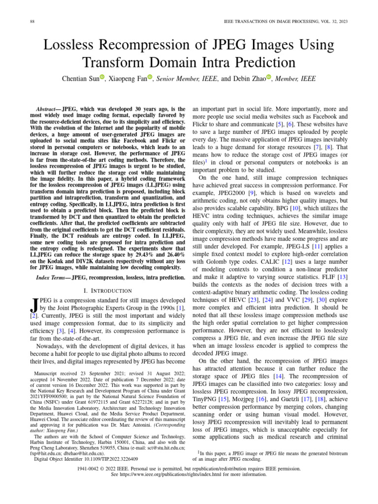 Lossless Recompression of JPEG Images Using Transform Domain Intra ...