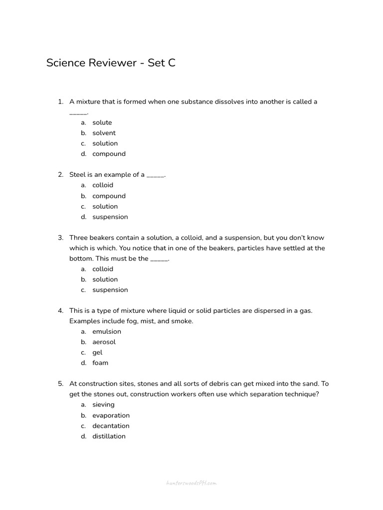 Science Review Questions Set C | PDF | Digestion | Atmosphere