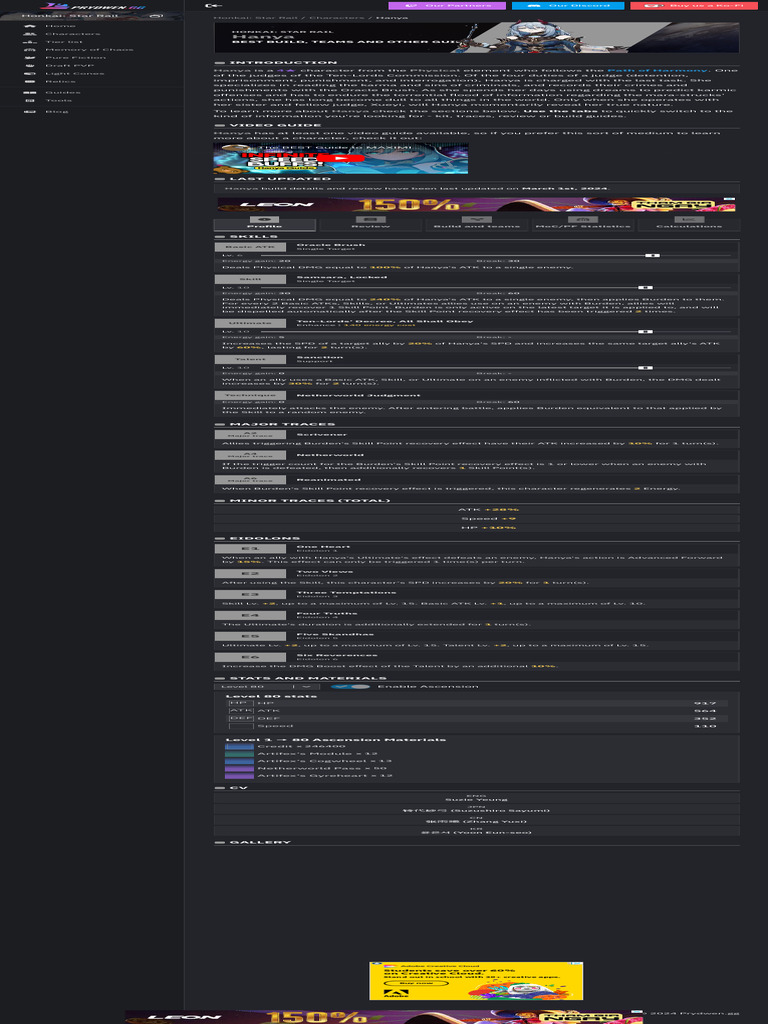 Hanya Guide and Build Honkai Star Rail Prydwen | PDF
