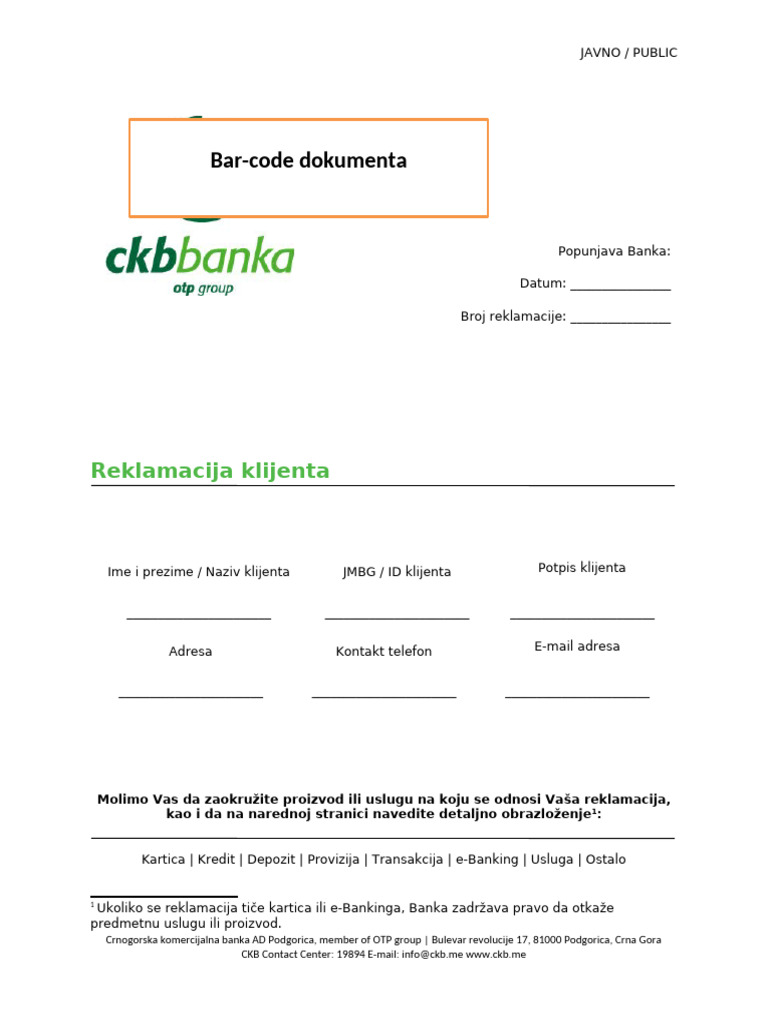 Prilog 2 Formular Za Reklamacije - Klijent | PDF