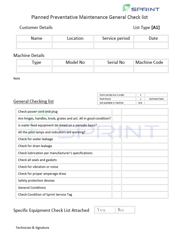 PPM-General Checklist A1+A2 Ref & Cold Room - HMC - Lahiru - Mark ...