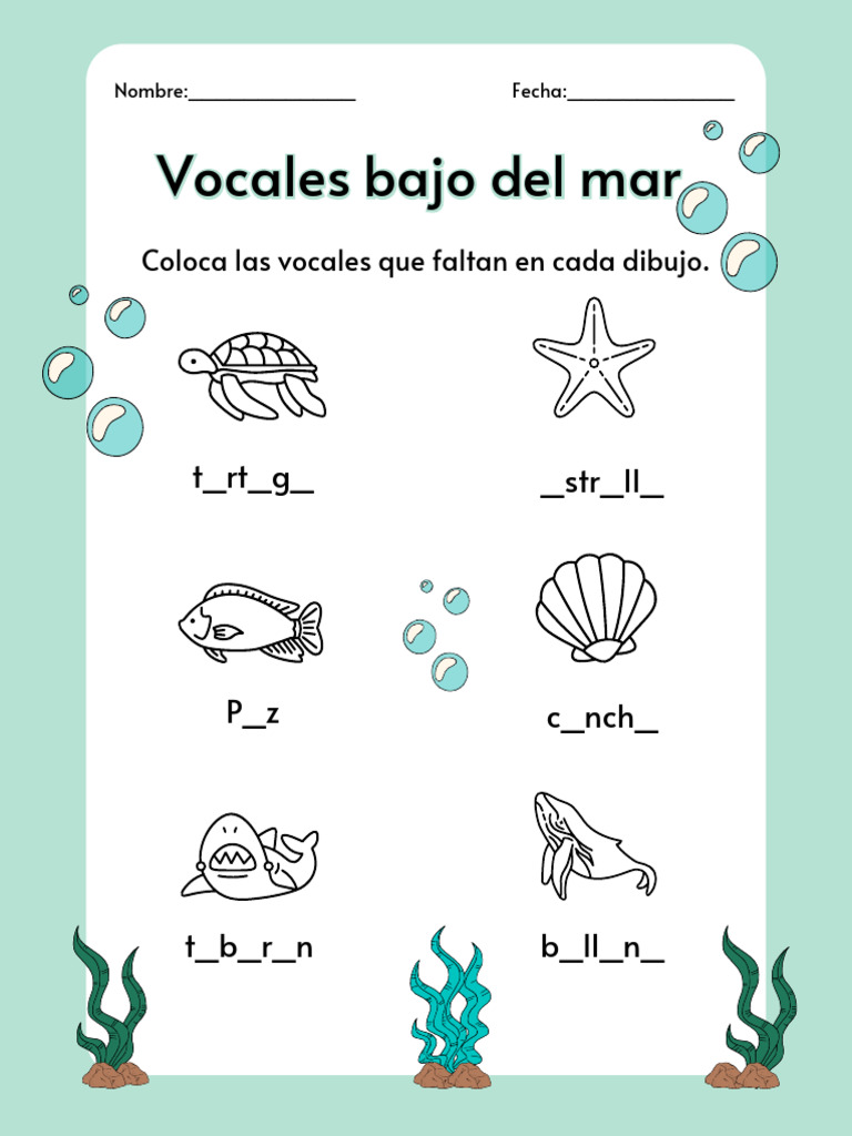 Vocales para niños: Actividades marinas | PDF | Artes del Lenguaje y ...