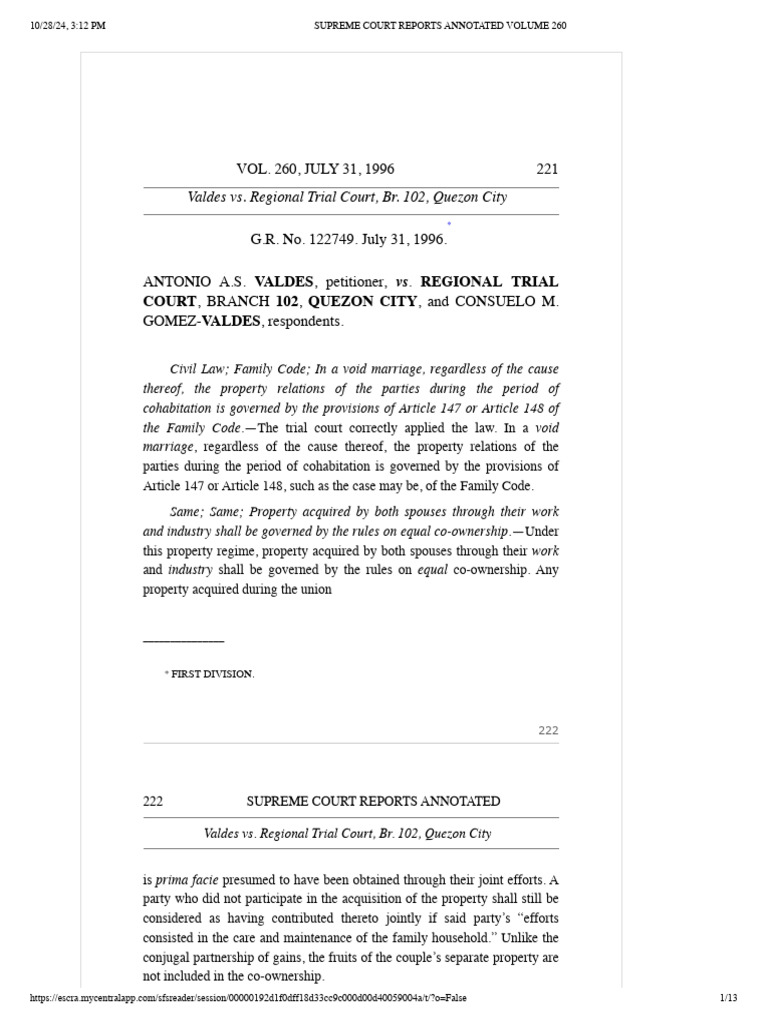 1. Valdes v. RTC | PDF | Annulment | Marriage