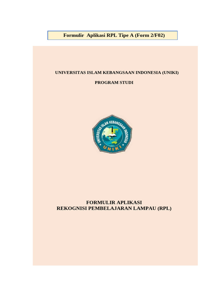Formulir - Aplikasi - RPL - Tipe - A - (Form - 2 - F02) | PDF