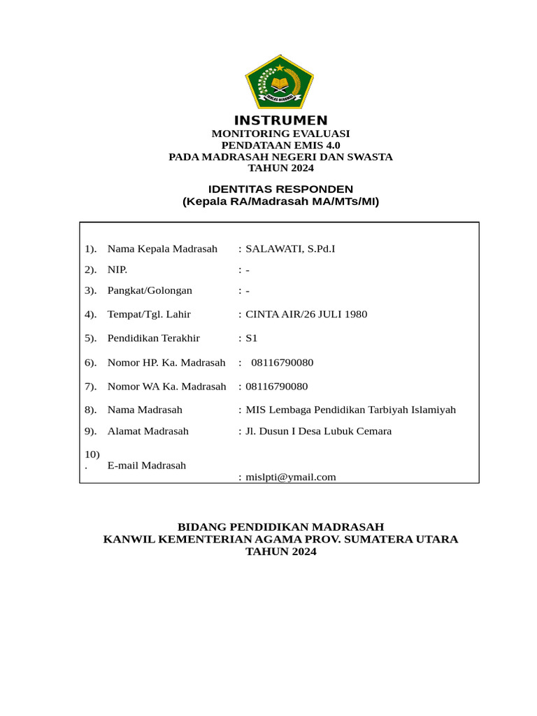 Instrumen Monev EMIS 2024 | PDF