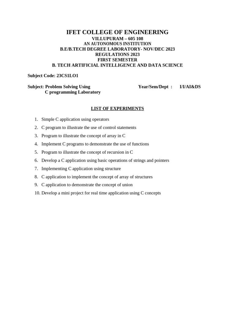 list of experiments | PDF